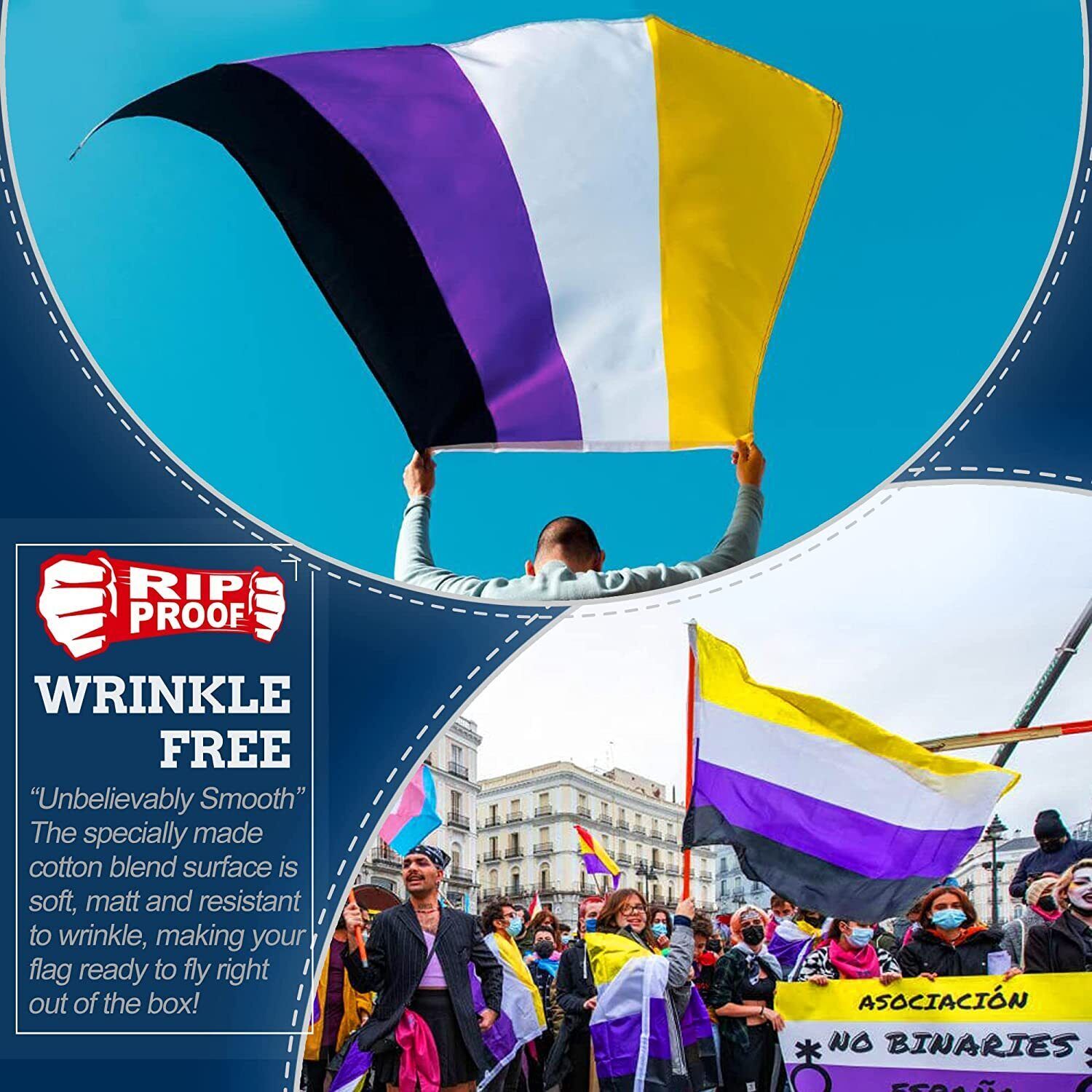 Anley Rip Proof Technology Double Sided 3 Ply Non Binary Pride Flag 3x5