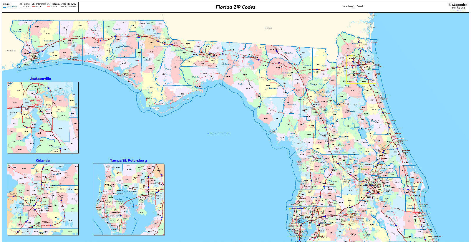 Florida State Zipcode Laminated Wall Map - Maps & Atlases