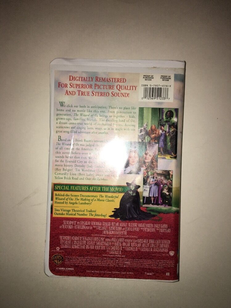 The Wizard de oz (VHS, 1999) Almeja Cáscara Empaque - Warner Hermanos ...