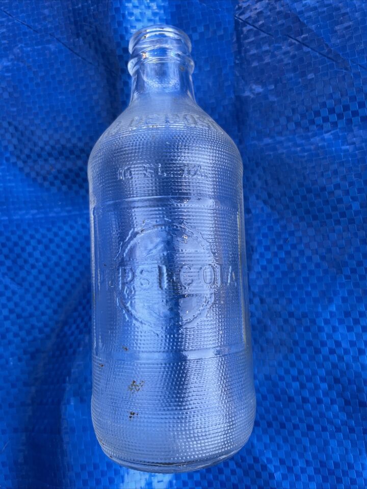 Vintage 60s PEPSI~COLA 10 oz Embossed Clear Glass SODA BOTTLE Grained ...