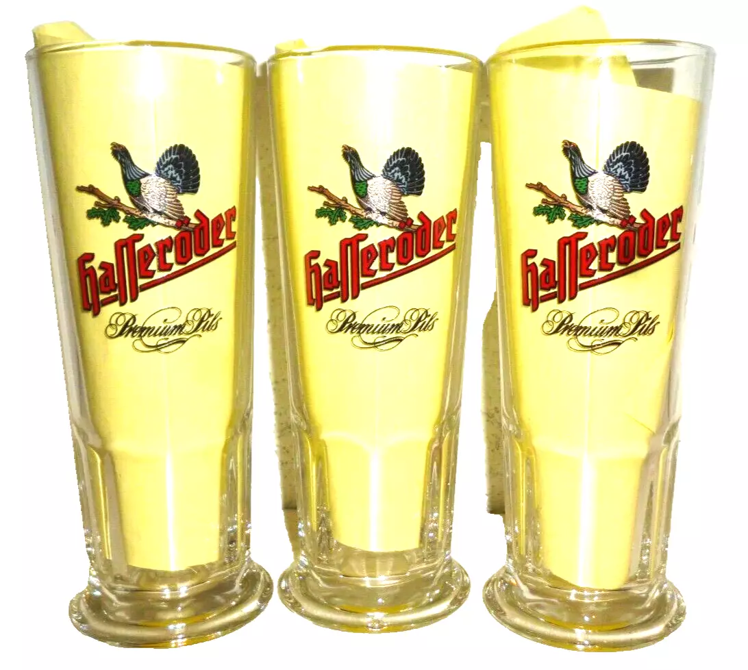 3 Hasseroder Premium Pils German Beer Glasses Seidel - Germany
