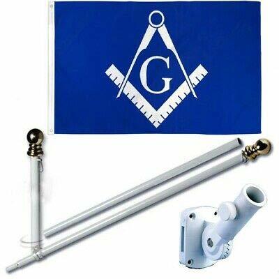 Masonic Blue & White 3 x 5 FT Flag + 6 Ft Spinning Tangle Free Pole ...