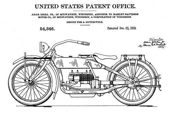 1919 - Harley-Davidson Motorcycle - Designed by A. Ziska Jr. - Patent ...