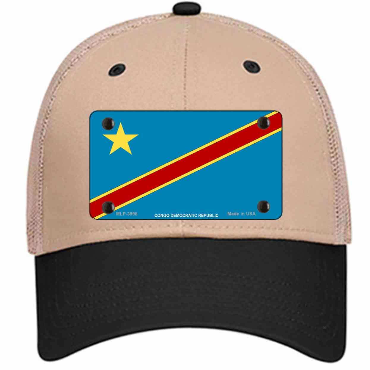 Congo Democratic Republic Flag Novelty Khaki Mesh License Plate Hat - Hats