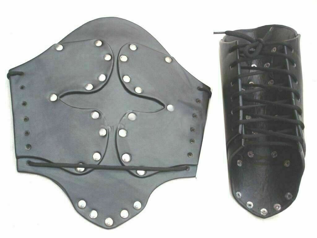Leather Studded Greaves Leg Armor sca larp Antique armour reenactor ...