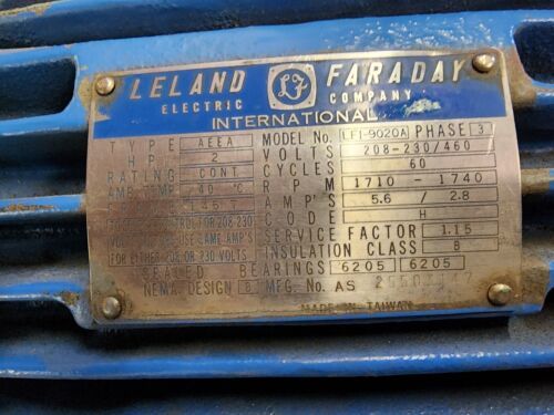 Leland-Faraday 2 HP 3 PH Electric Motor 145T Frame 1725 RPM Model LFI ...