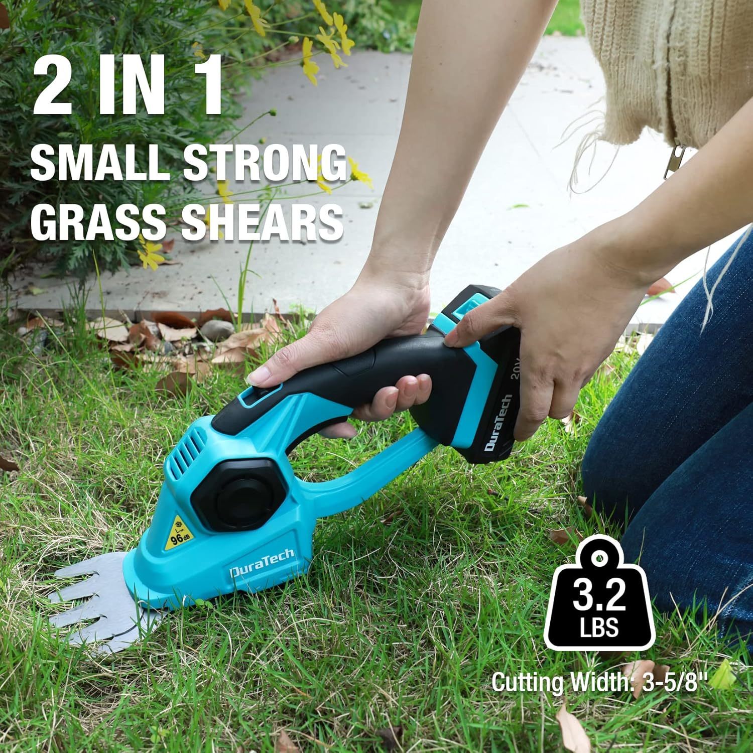 Duratech Cordless Grass Shear & Shrubbery Trimmer, 2-In-1 20V Handheld ...
