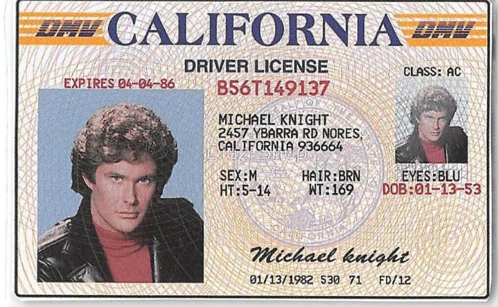 Knight Rider Michael Knight Drivers License Laminated Replica KITT ...