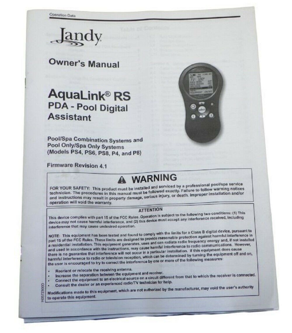 Jandy AquaLink RS PDA Owner's Manual Firmware Revision 4.1 - Other Pool ...