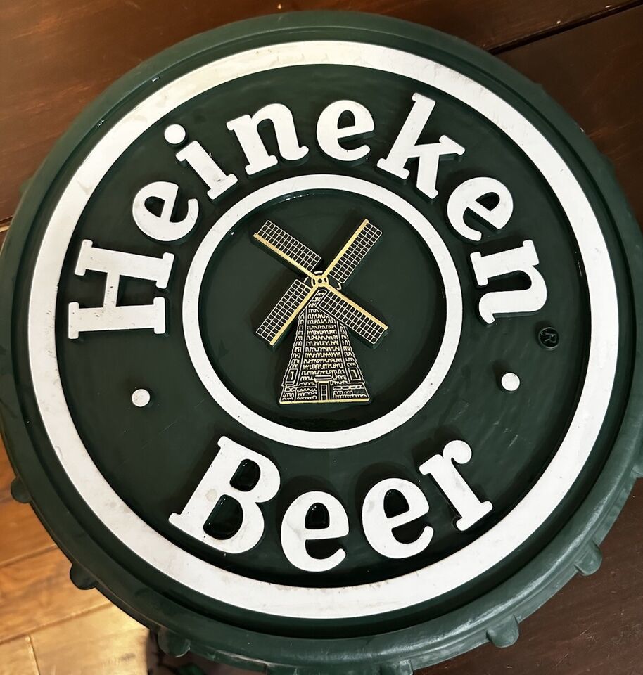 Vintage Heineken Beer Sign Bottle Cap 16" Windmill Plastic Tavern Bar ...