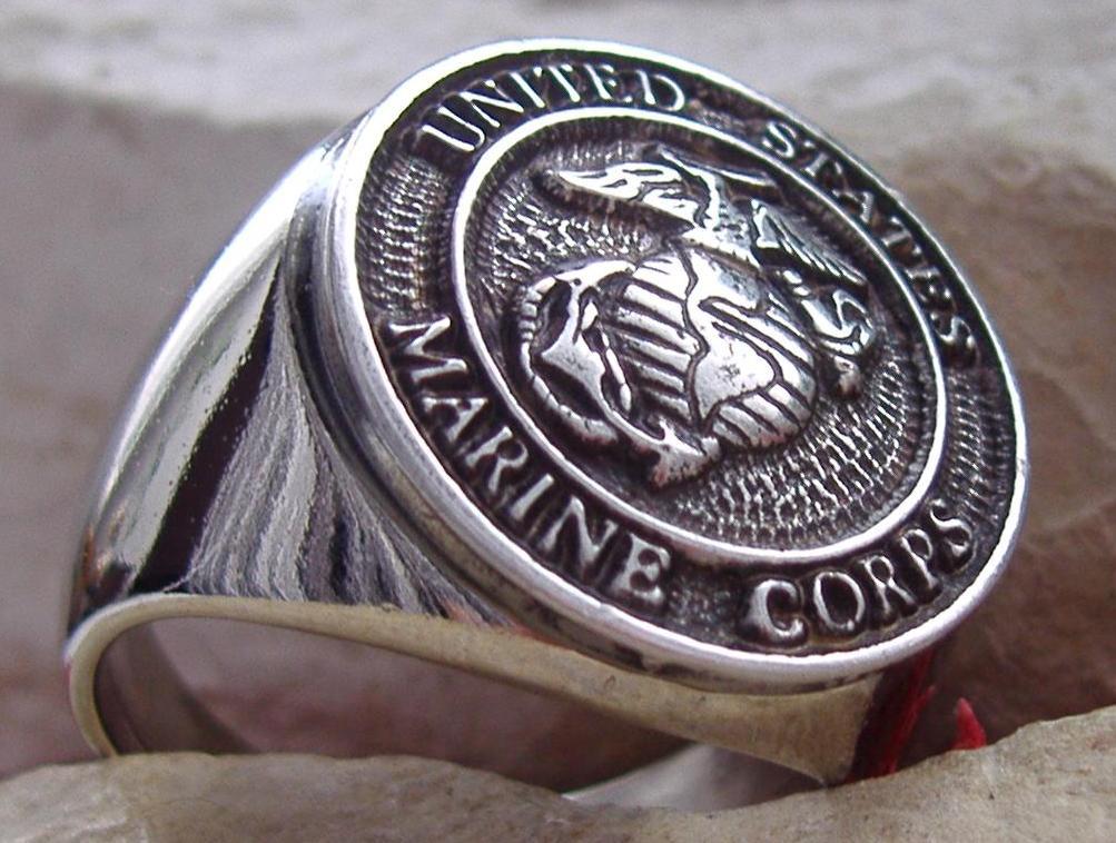 USMC MARINE CORPS RING USA BAGUE SIGNET SILVER PIN PATCH STEEL ARMY ...