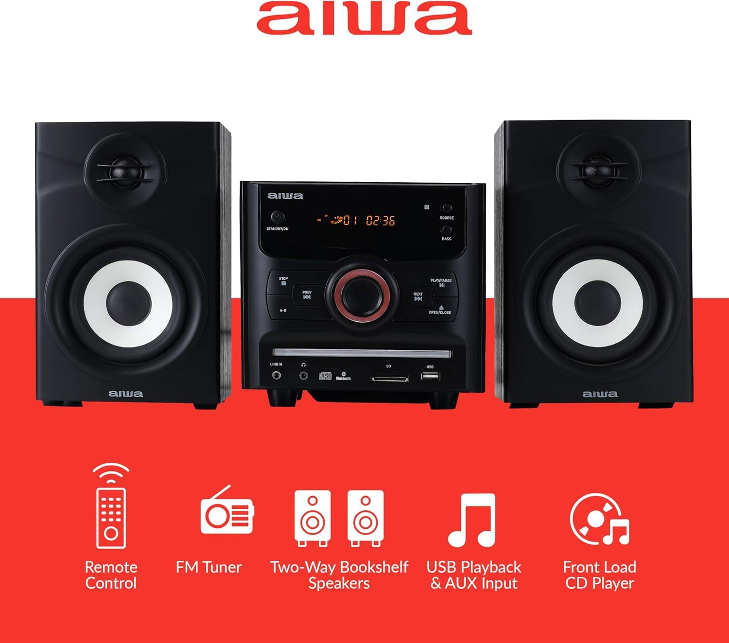 Aiwa 60W Bluetooth Micro System With Bookshelf Speakers And Cd, And ...