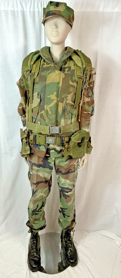 1990s US Military Uniform w/ Flak Vest, Boots, Harness, Belt, Canteen ...