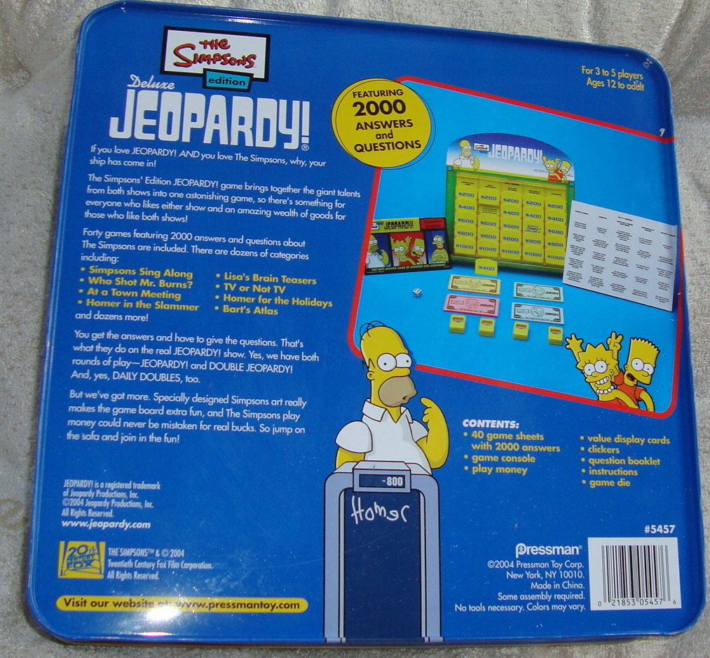 The Simpson's Deluxe Jeopardy Game in Tin Container-Complete ...