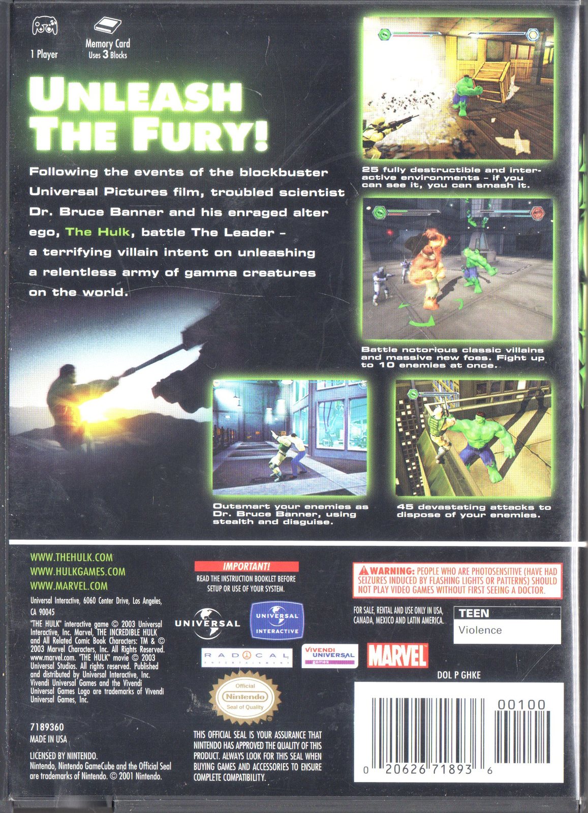 Hulk - Nintendo GameCube, 2003 - Video Games