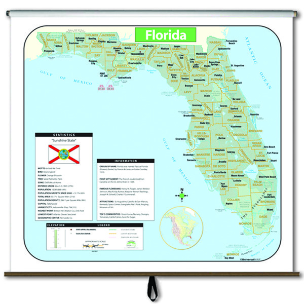 Florida Large Scale Shaded Relief Wall Map on Roller - Maps & Atlases