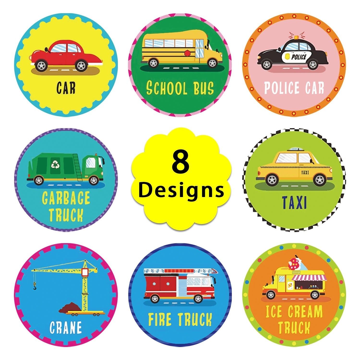 500PCS/Roll Truck Stickers for Kids Reward Stickers School Bus Car 8 ...