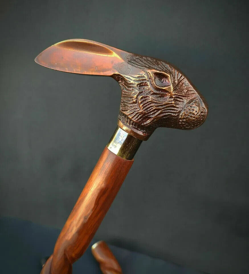Antique Victorian Wooden Walking Cane Sticks Rabbit Head Handle Vintage ...