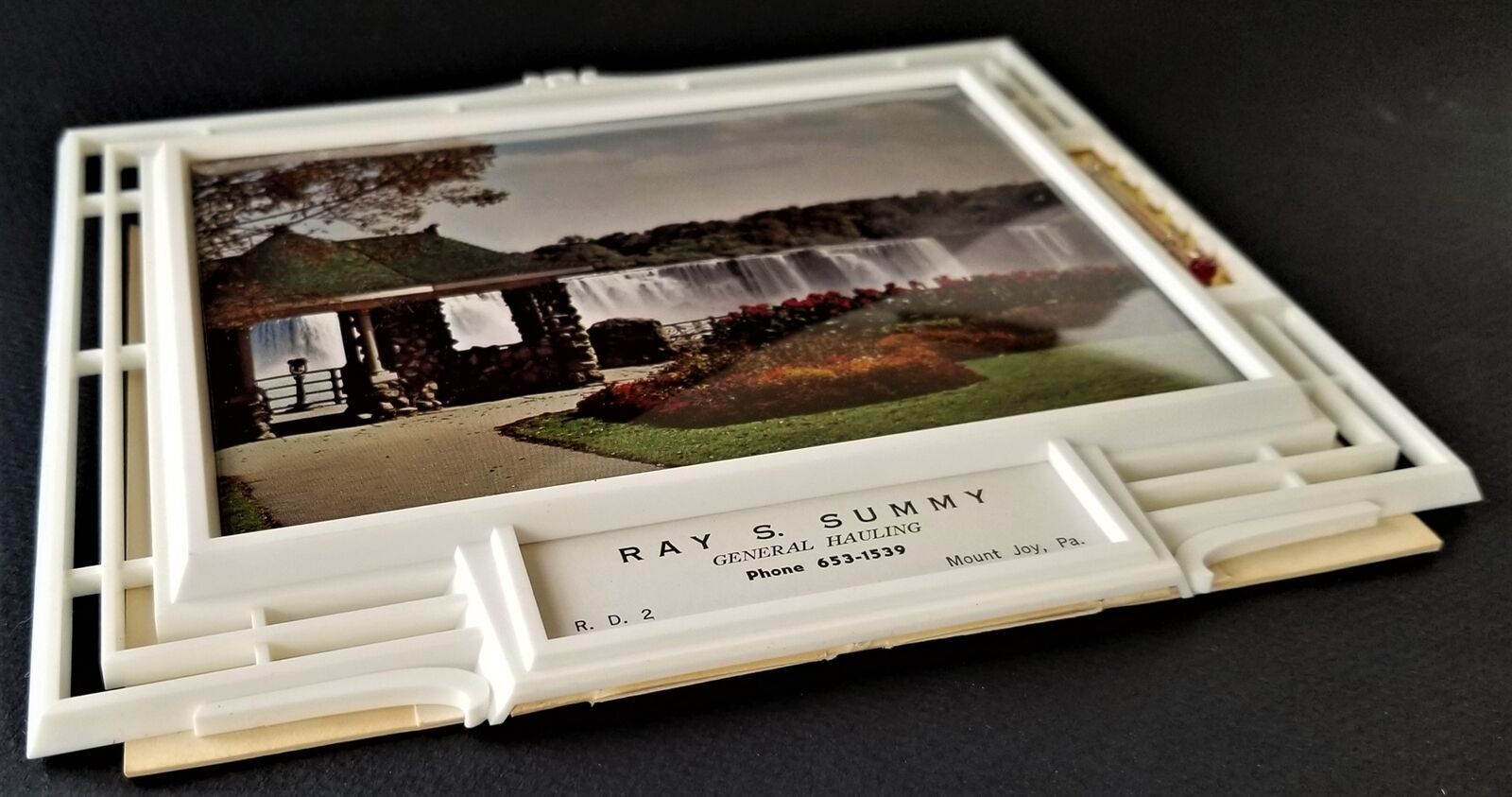 1969 antique RAY SUMMY mount joy pa CALENDAR THERMOMETER waterfall ART ...