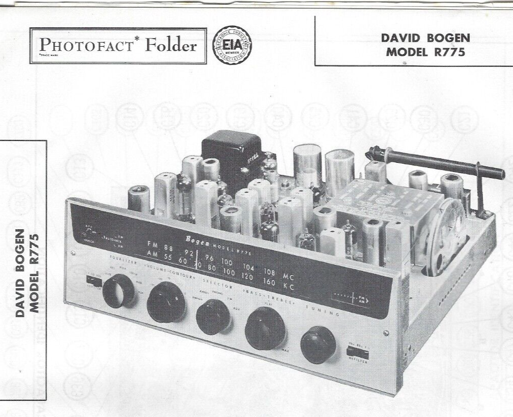 1958 DAVID BOGEN R775 AM FM Radio TUNER Photofact MANUAL Tube Vintage ...