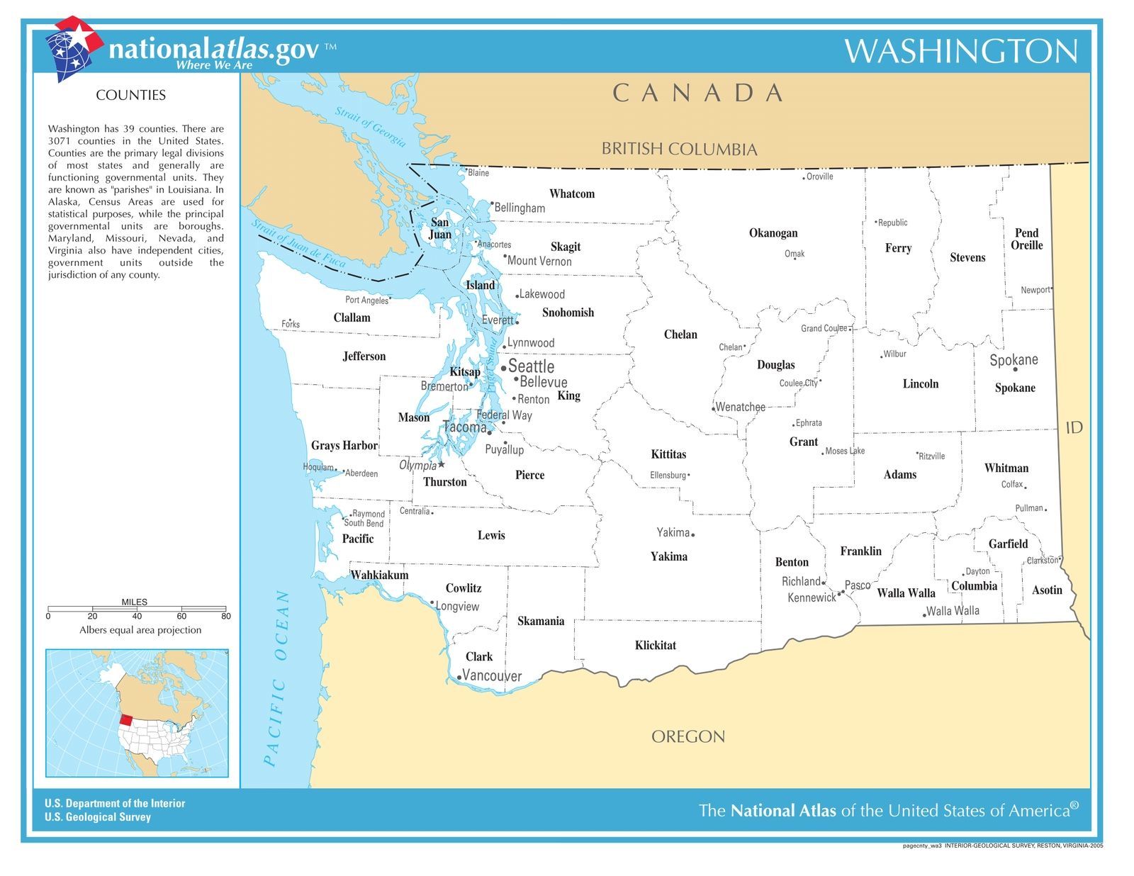 Washington State Counties w/Cities Laminated Wall Map - Maps & Atlases