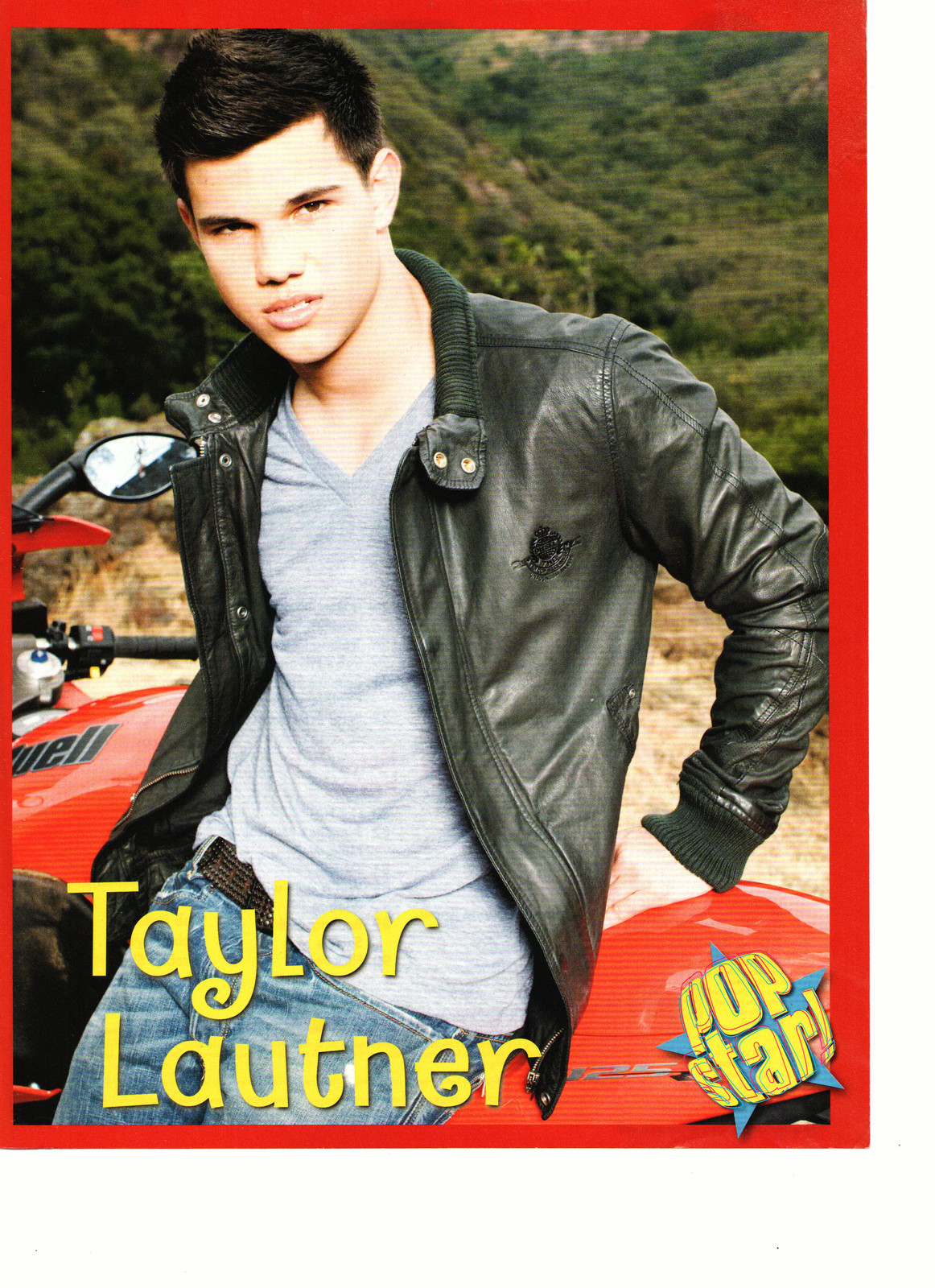 Taylor Lautner teen magazine pinup clipping by a motorcycle in black ...