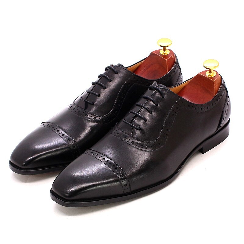 Classic Mens Dress Shoes Genuine Cowhide Leather Lace-up Cap Toe Brogue ...