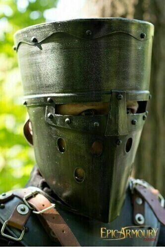 18GA Dark Medieval Larp Crusader Helmet Knight Templar Great Helmet ...