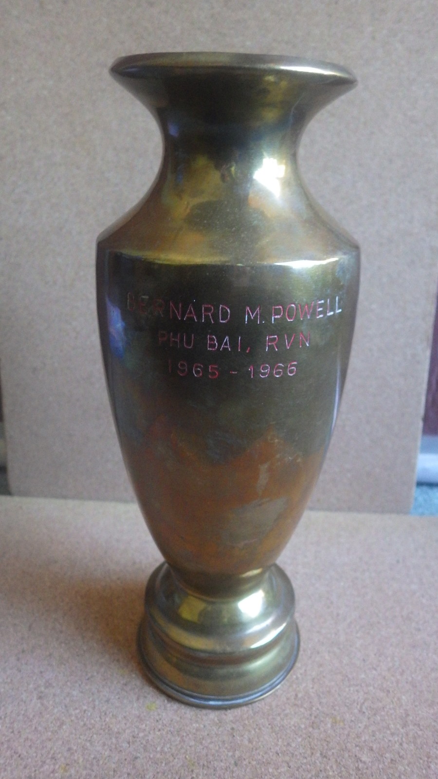 VINTAGE 1945 75MM TRENCH ART VASE WWII VIETNAM INSCRIPTION 1965-66 - Vases