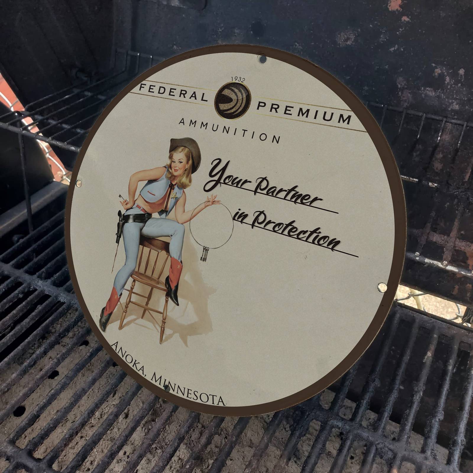 Vintage 1932 Federal Premium Ammunition Porcelain 'Lady Sheriff' Gas ...