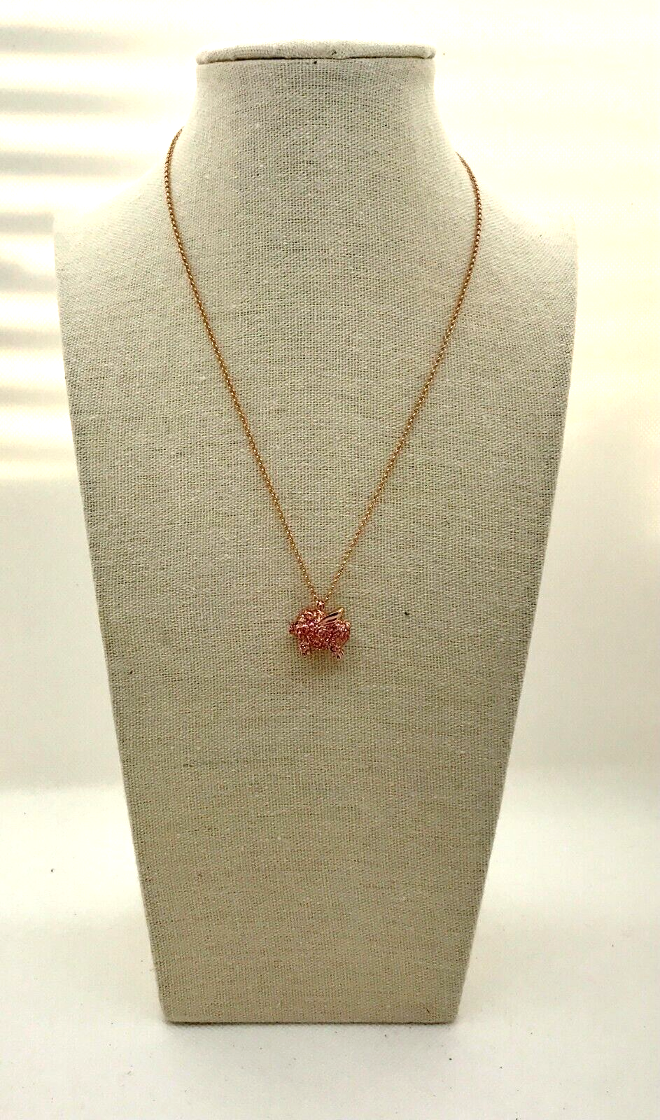 Kate Spade Pink Pave Crystal Flying Pig Rose Gold Necklace Imagination Novelty