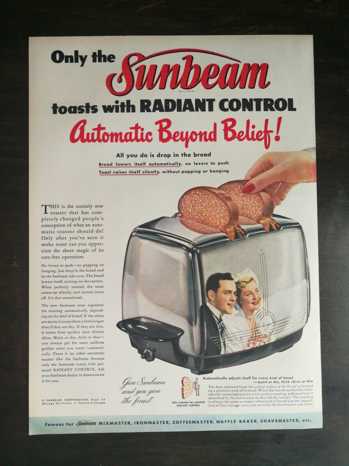 Vintage 1950 Sunbeam Radiant Control Toaster Full Page Original Ad 1221 ...