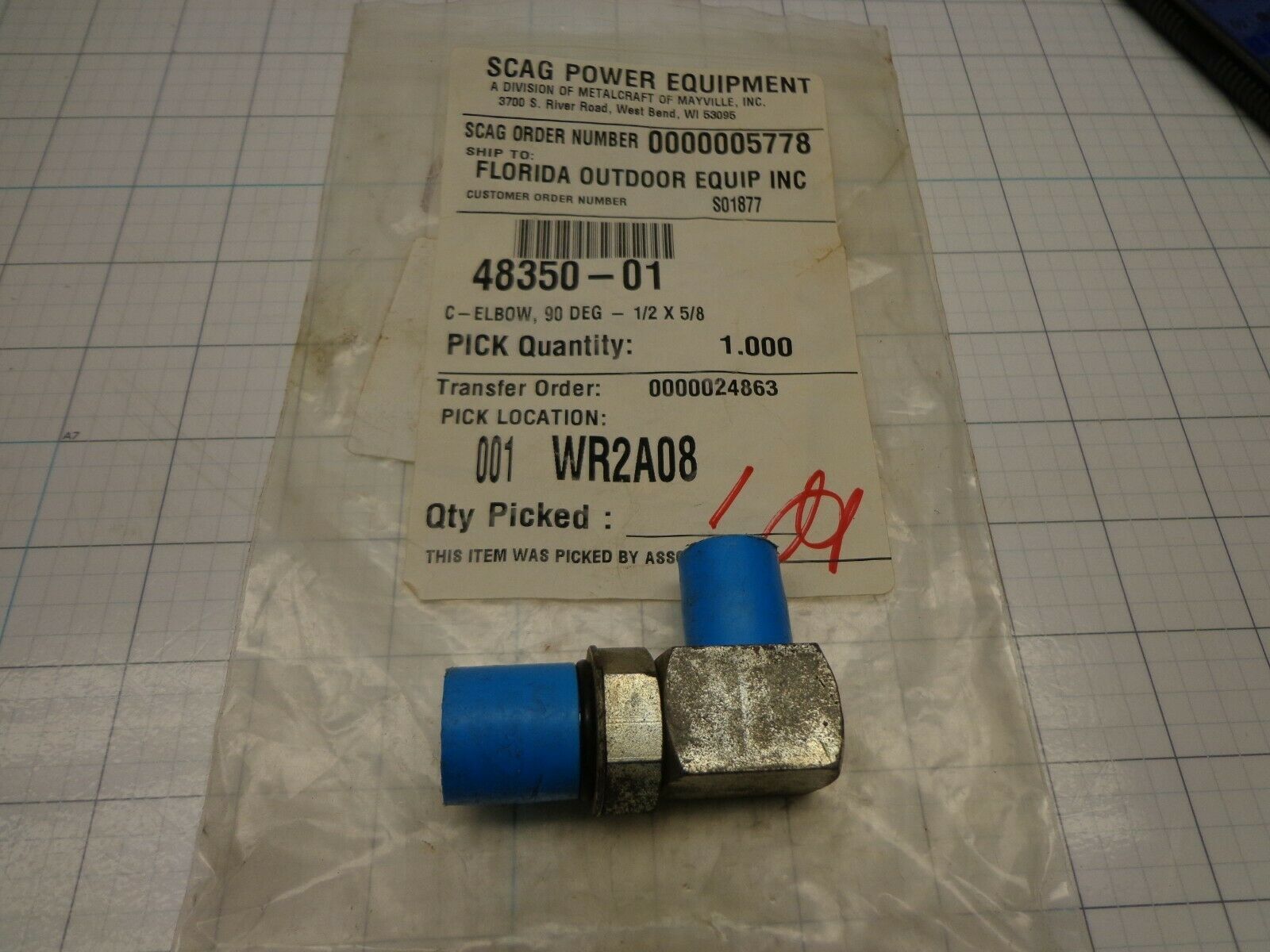 Scag 48350-01 Hydraulic Fitting 90 Degree Elbow 1/2" X 5/8" - Lawn ...