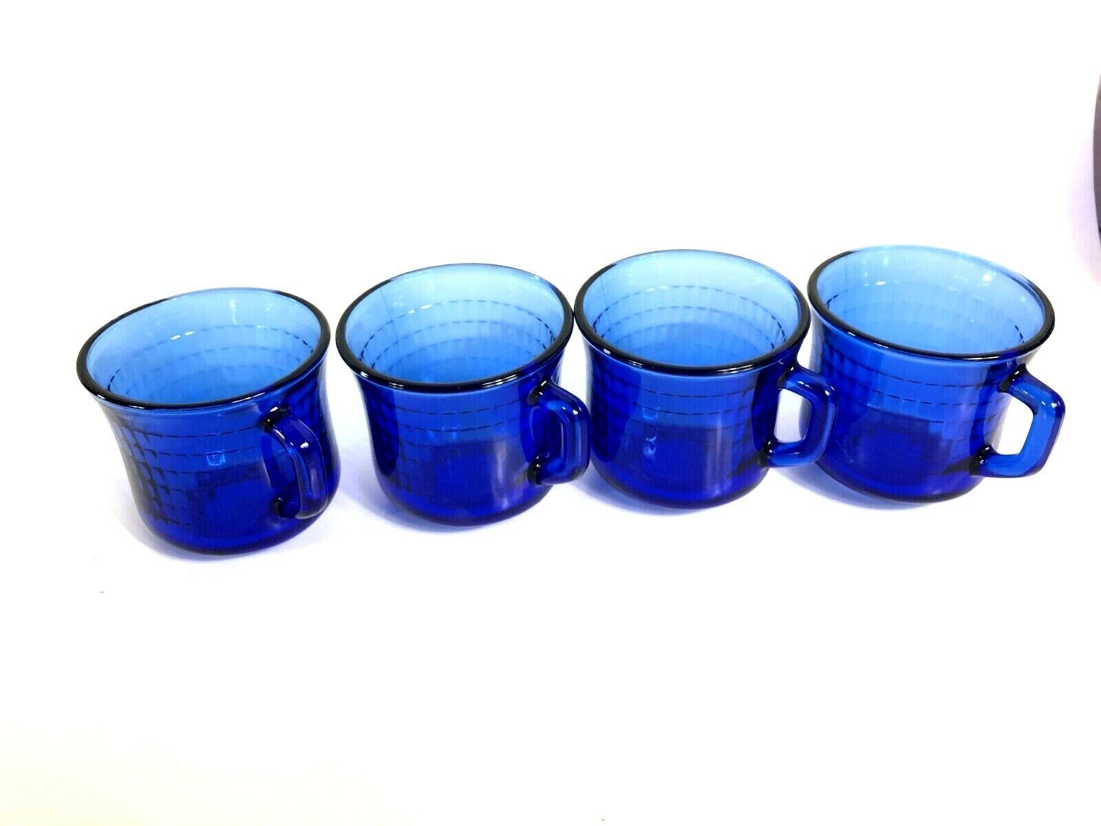 4 Forte Crisa Cobalt Blue Checkered Block Glass Tea Coffee Cups Mexico ...