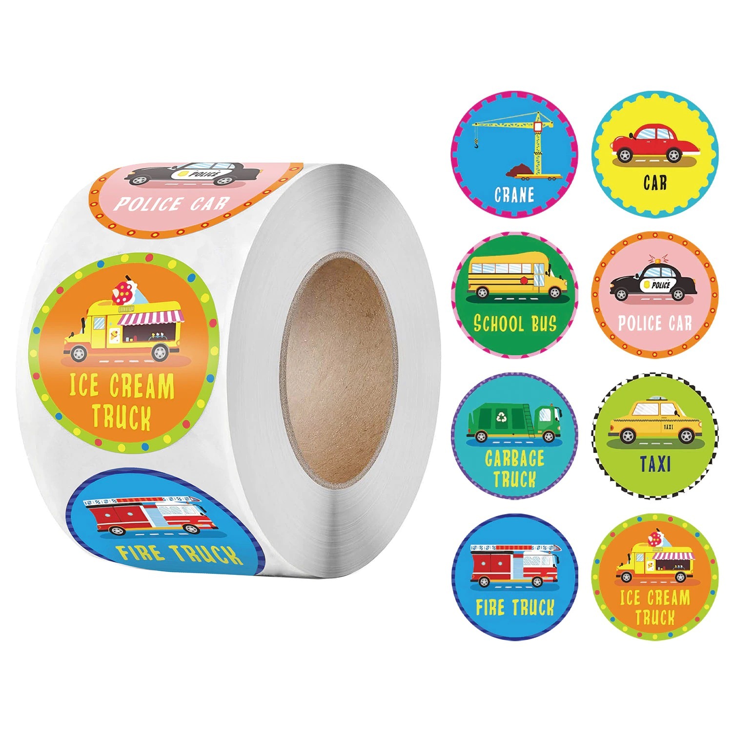 500PCS/Roll Truck Stickers for Kids Reward Stickers School Bus Car 8 ...