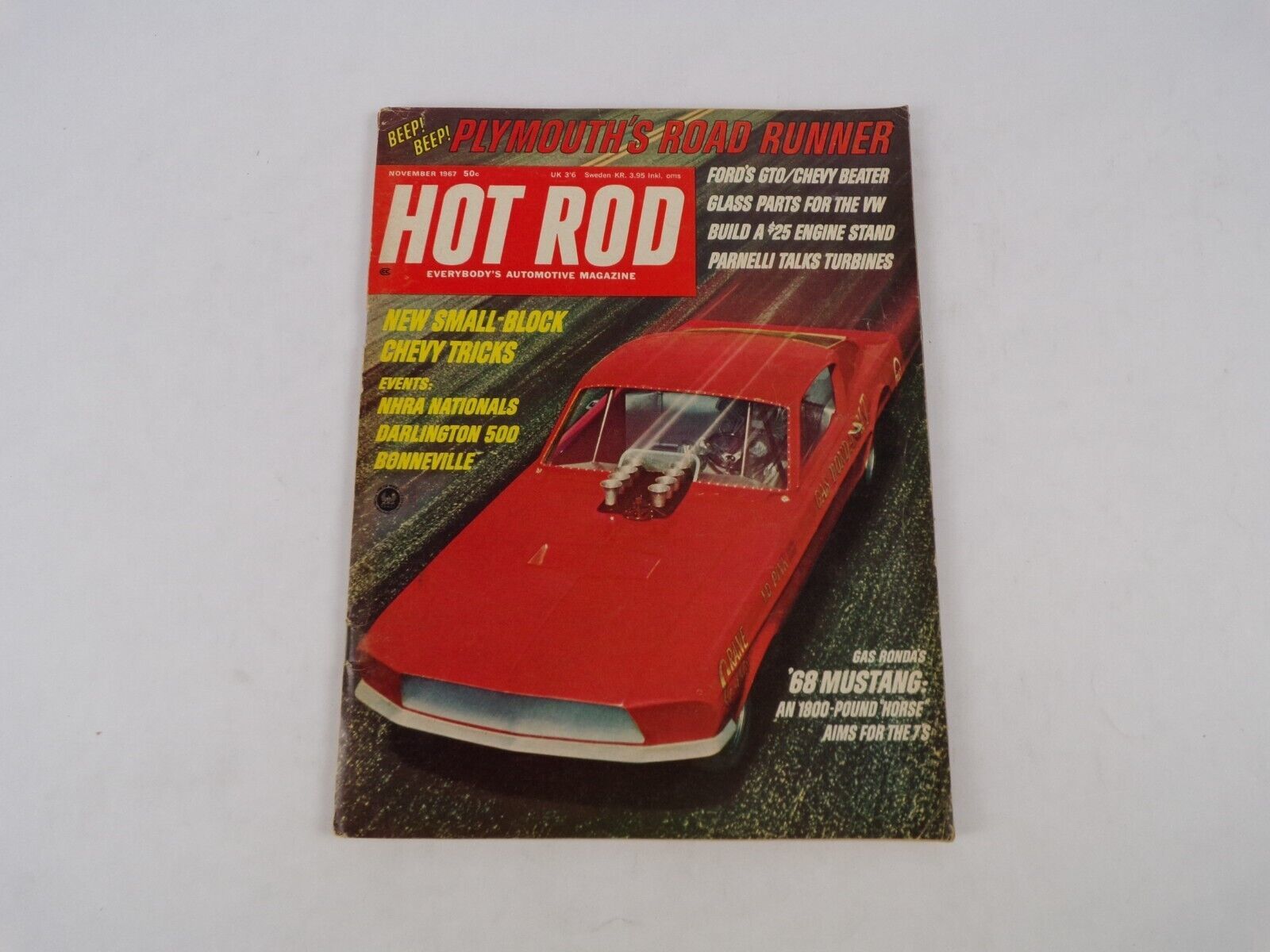November 1967 Hot Rod Magazine Plymouth's Road Runner New Small-Block ...
