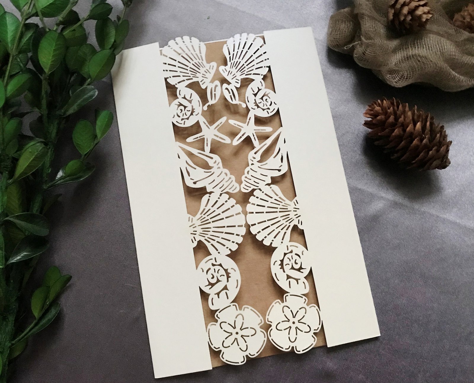 50pcs Seashell Laser Cut Wedding Cards,Bridal Shower Invitations Card ...