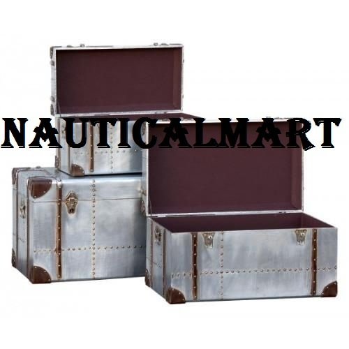 NauticalMart Silver Industrial Style Aluminium Trunk Set - Trunks & Chests