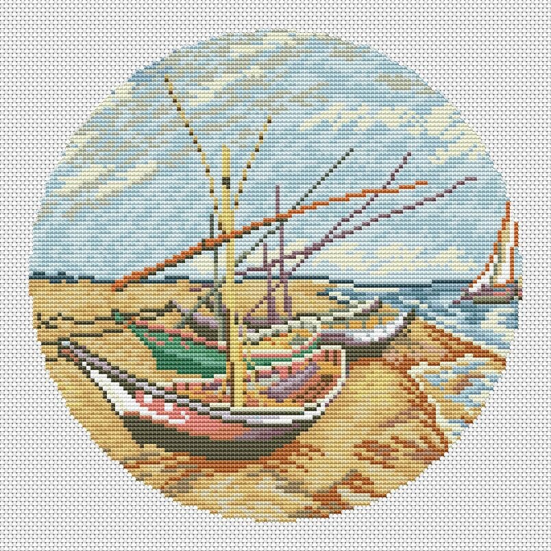 Sea Boats cross stitch Van Gogh pattern pdf - Seaside cross stitch Van ...
