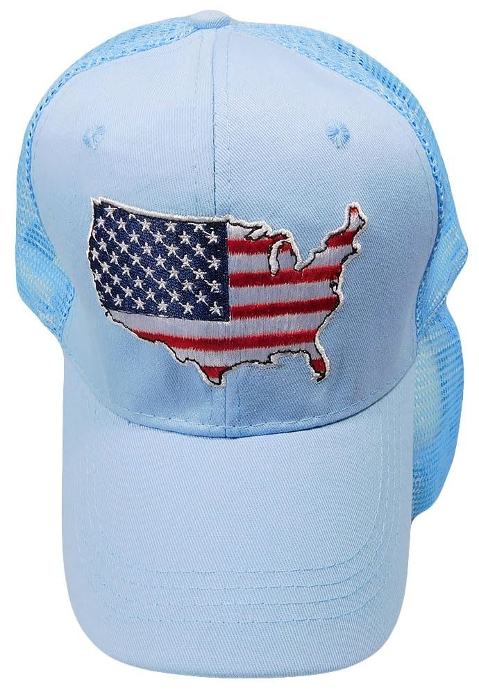 USA United States Map Light Blue Mesh Cotton Adjustable Embroidered Cap ...