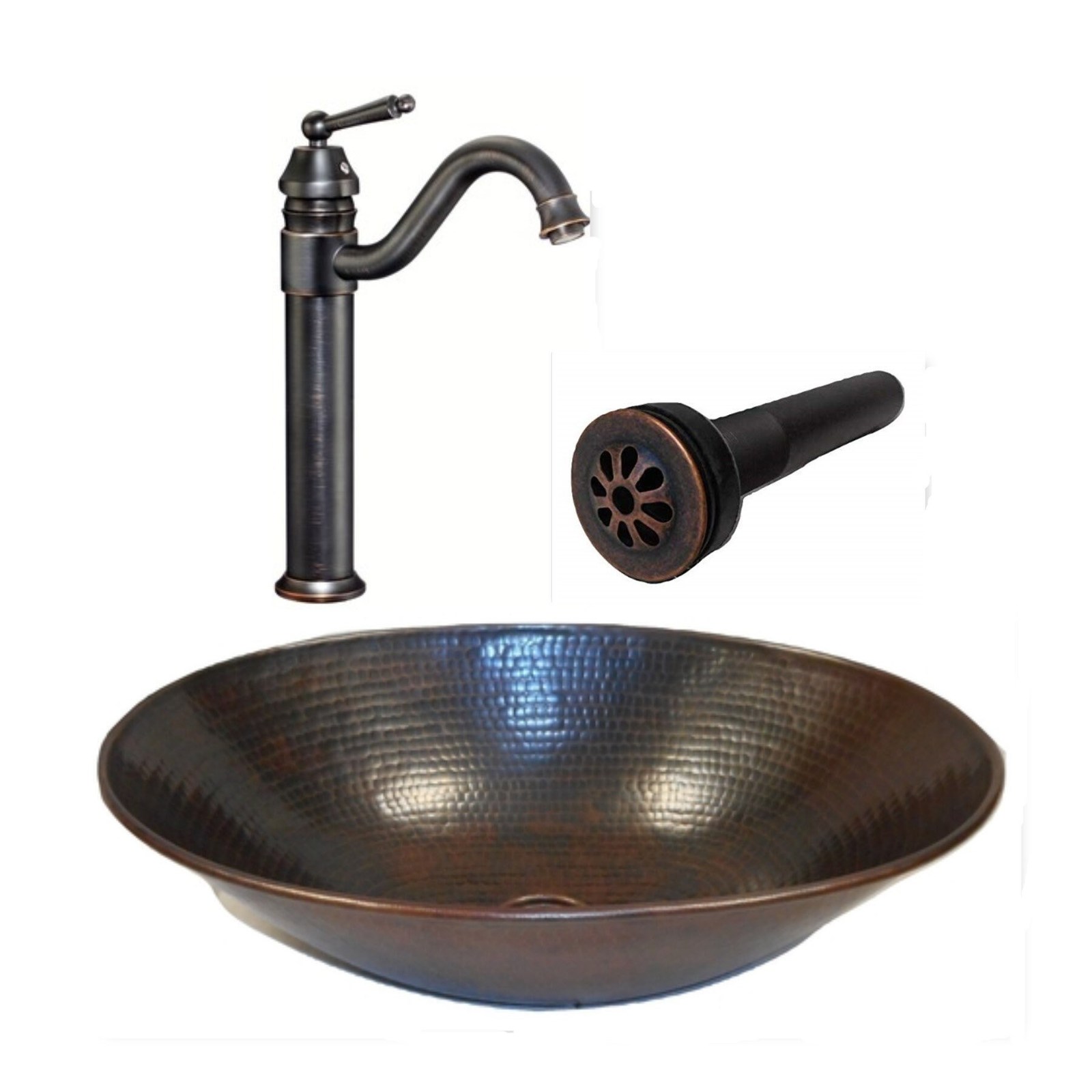 17" Oval Copper Vessel Sink with Drain and 13" ORB Vessel Faucet ...