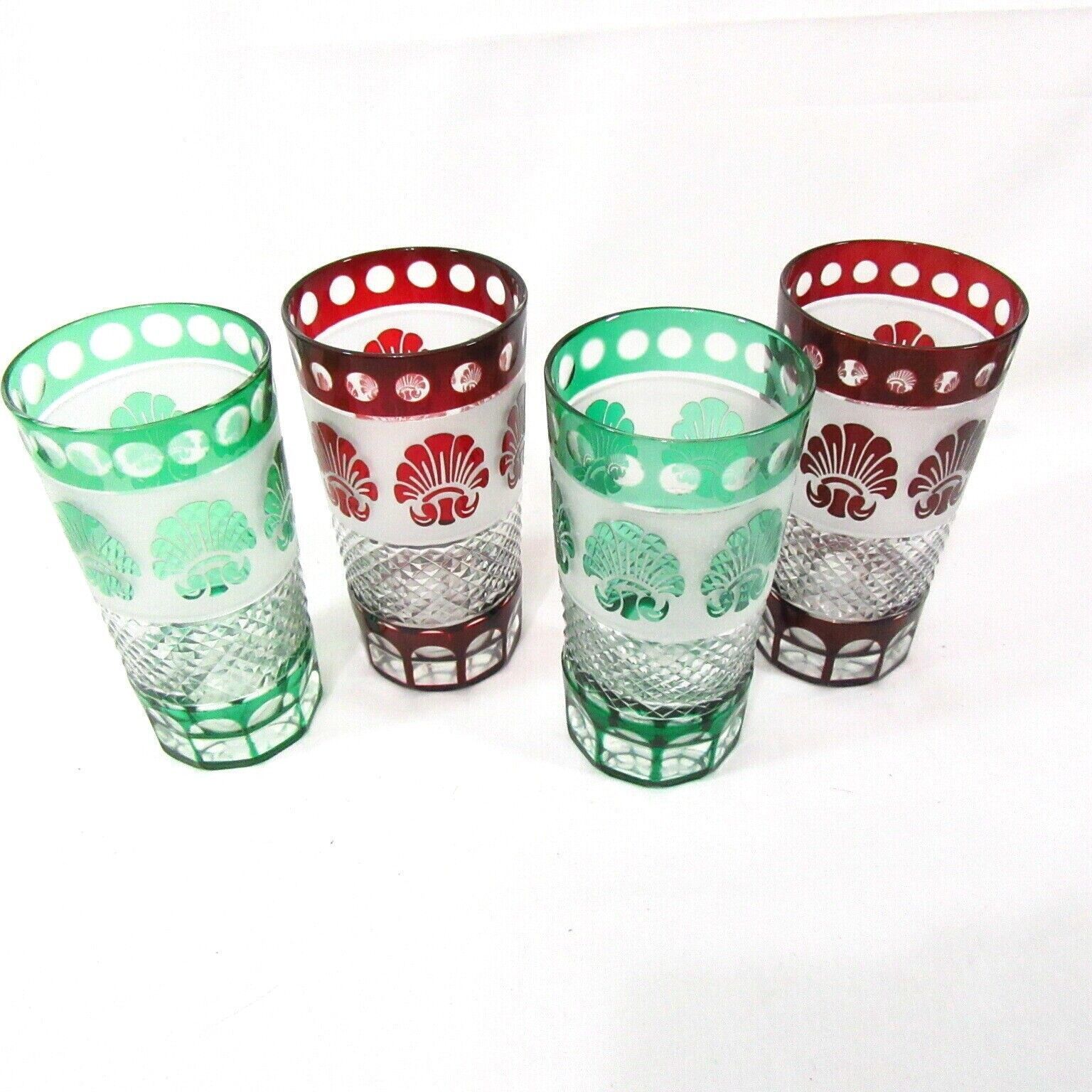 GODINGER Shannon Crystal Shell Design Red and Green 4-PC Highball Glass ...