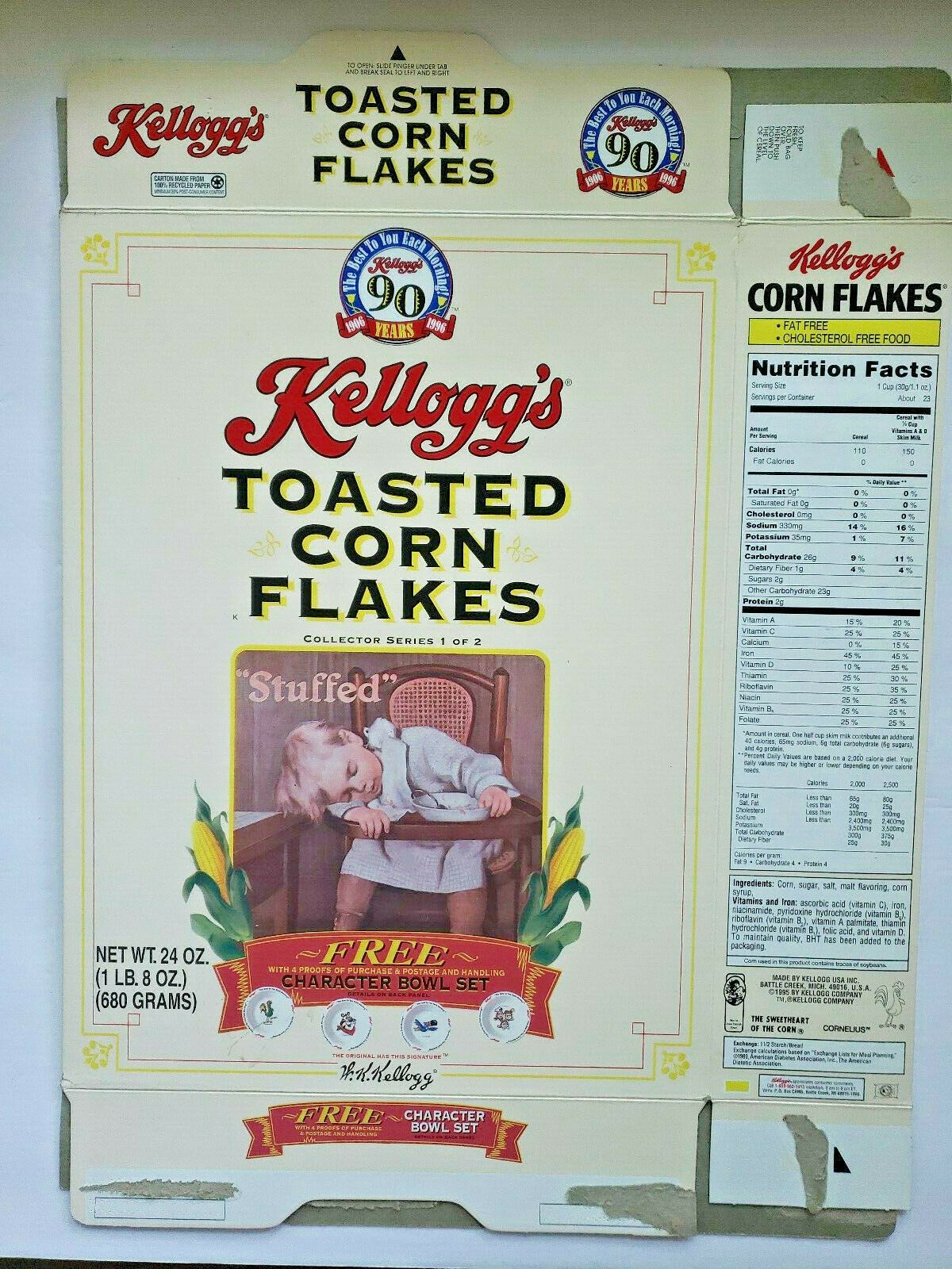 KELLOGG'S CORN FLAKES EMPTY CEREAL BOX 90TH ANNIVERSARY 1996 SKU U198 ...