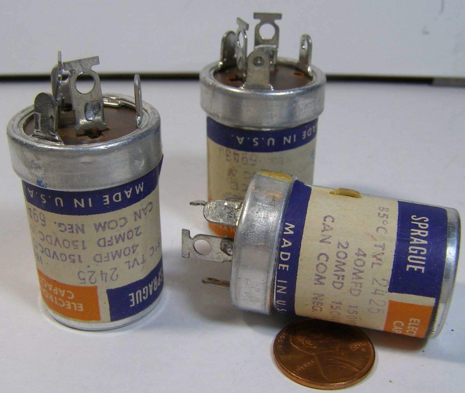 SPRAGUE ELECTROLYTIC CAPACITOR 0180-TYL 2425 40MFD 150VDC CAN COM NEG 3 ...
