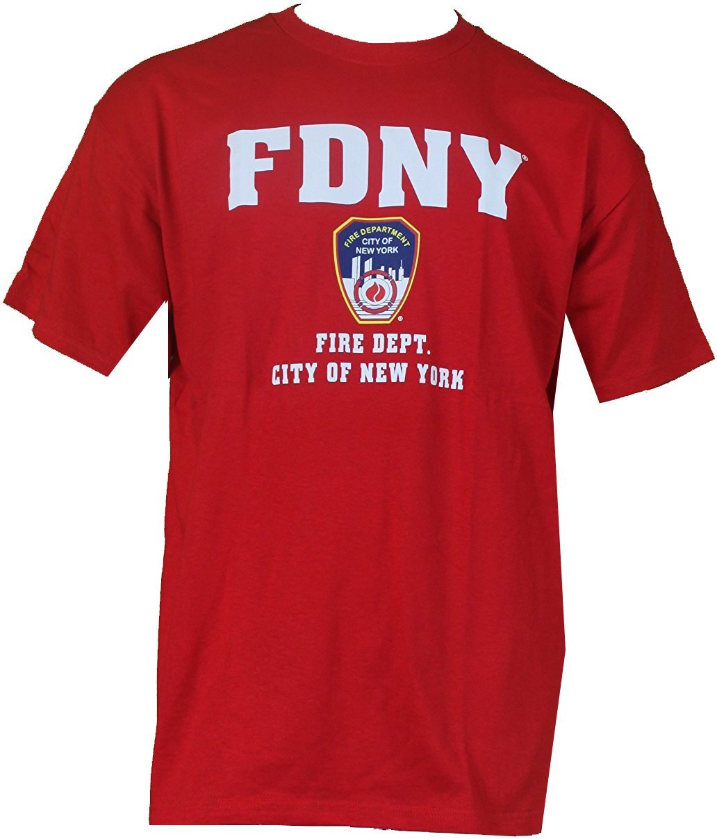 FDNY Men's Red T-Shirt with Classic Fire Department Logo and Shield - T-Shirts
