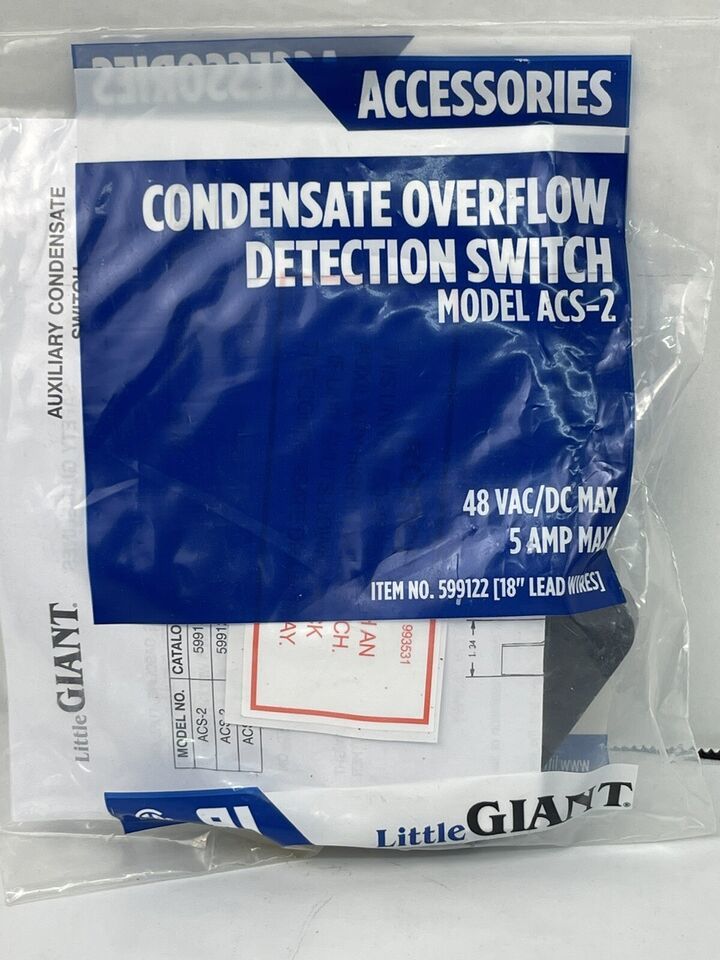 Little Giant Float Switch Condensate Drain ACS-2 Overflow Safety Shut ...