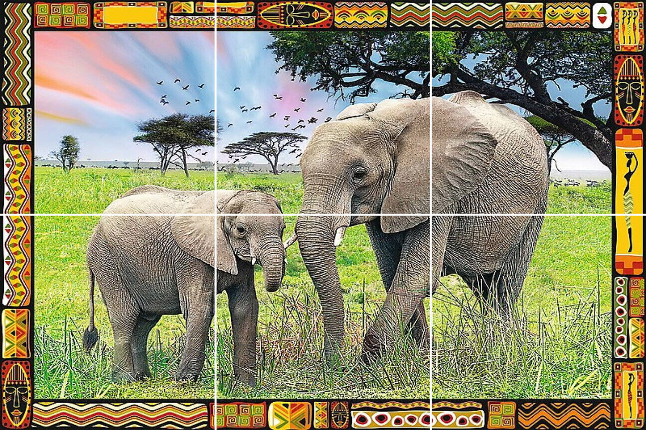 African elephant Savannah safari wildlife tile mural medallion ...