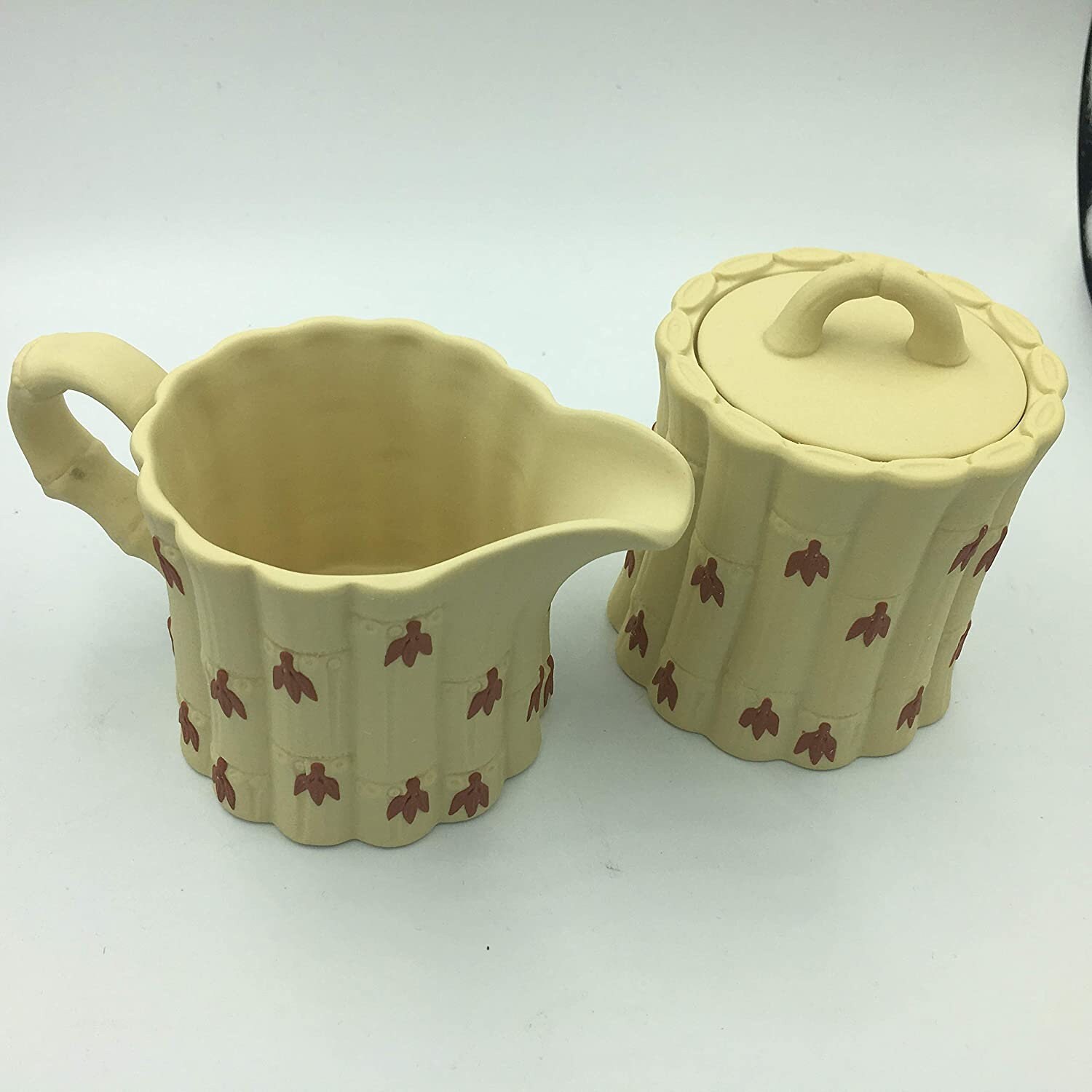 Wedgwood Primrose Terracotta Jasper Bamboo Sugar Bowl Lid & Ceamer Set ...