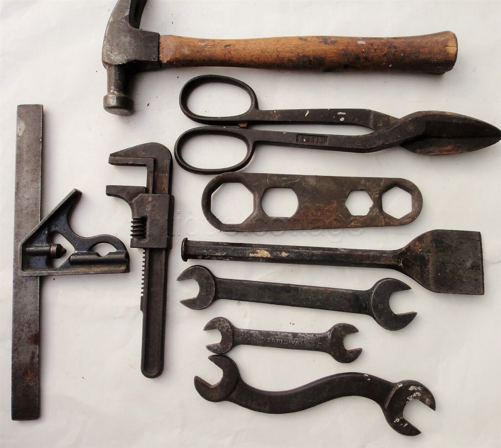 LOT antique TOOLS carpenter hammer tin snip baltimore chisel weiss ...