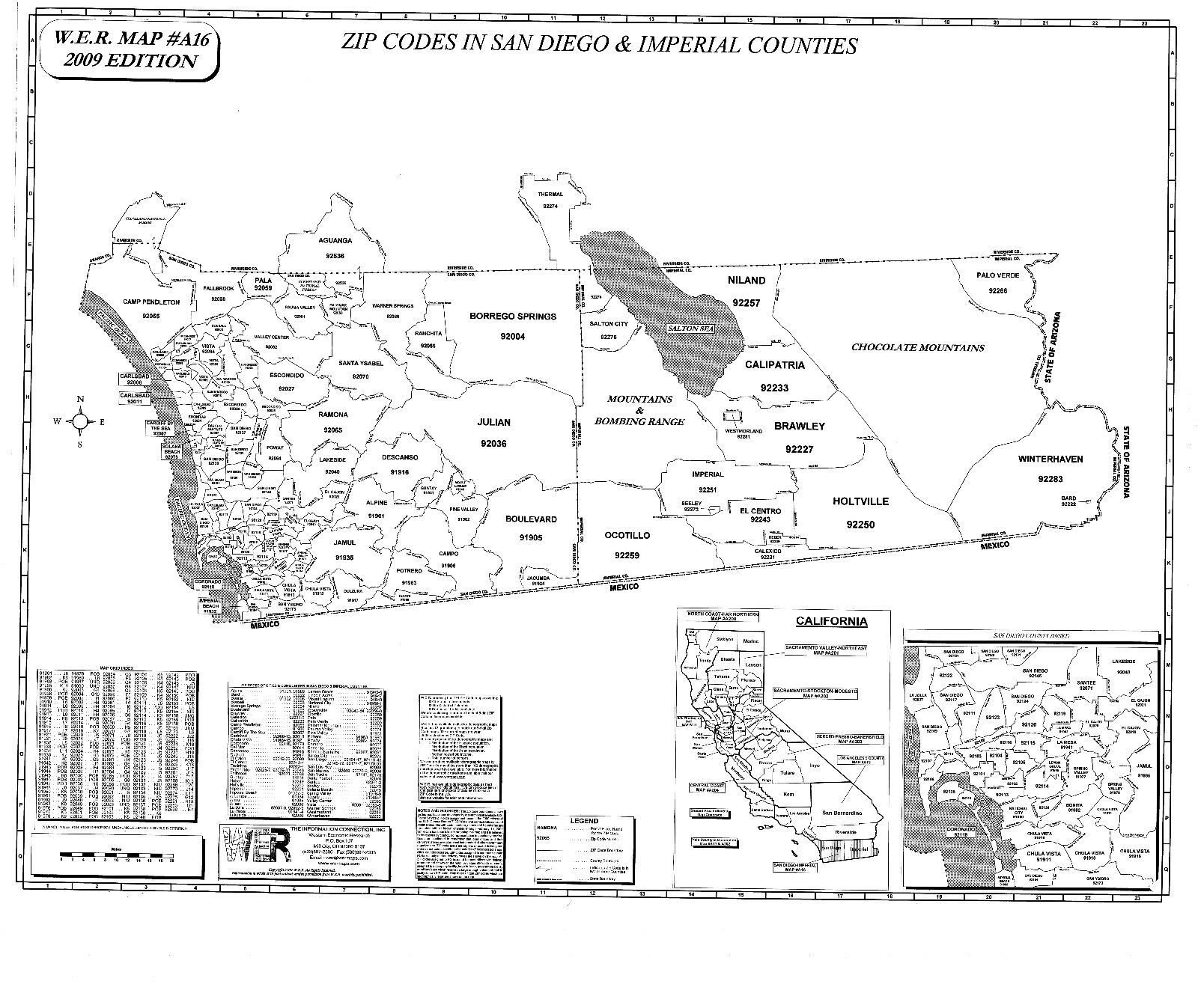 San Diego Imperial Counties CA Laminated Zip Code Wall Map - Maps & Atlases